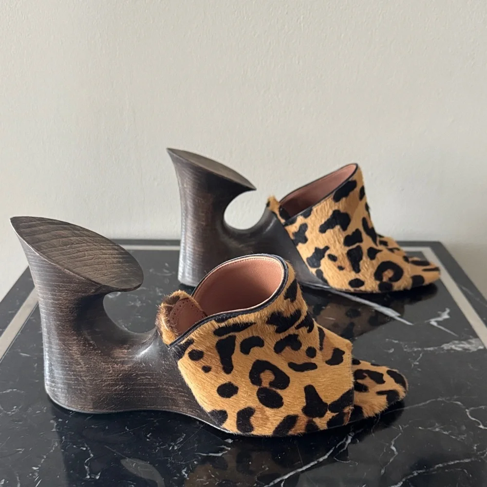 Alaia | Shoes | Alaia Rare Leopard Print Ponyhair Mules With Sculpted ...